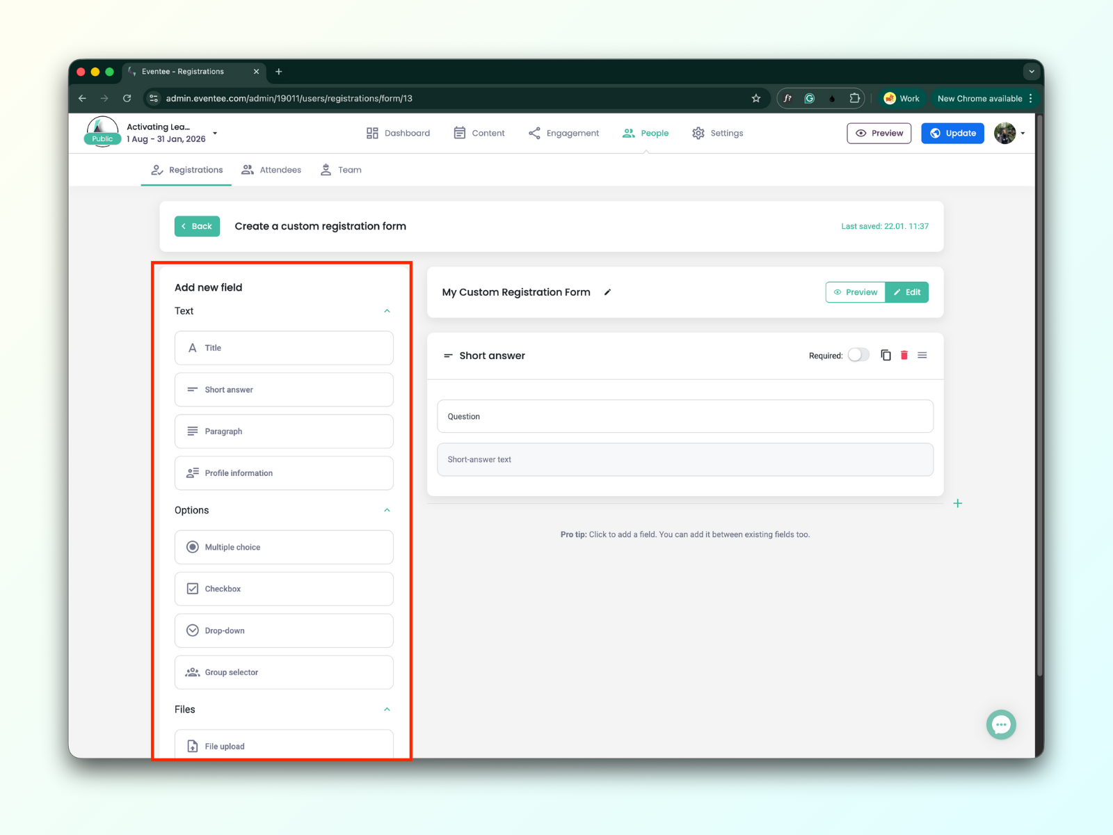 How to set up a custom registration form | Eventee