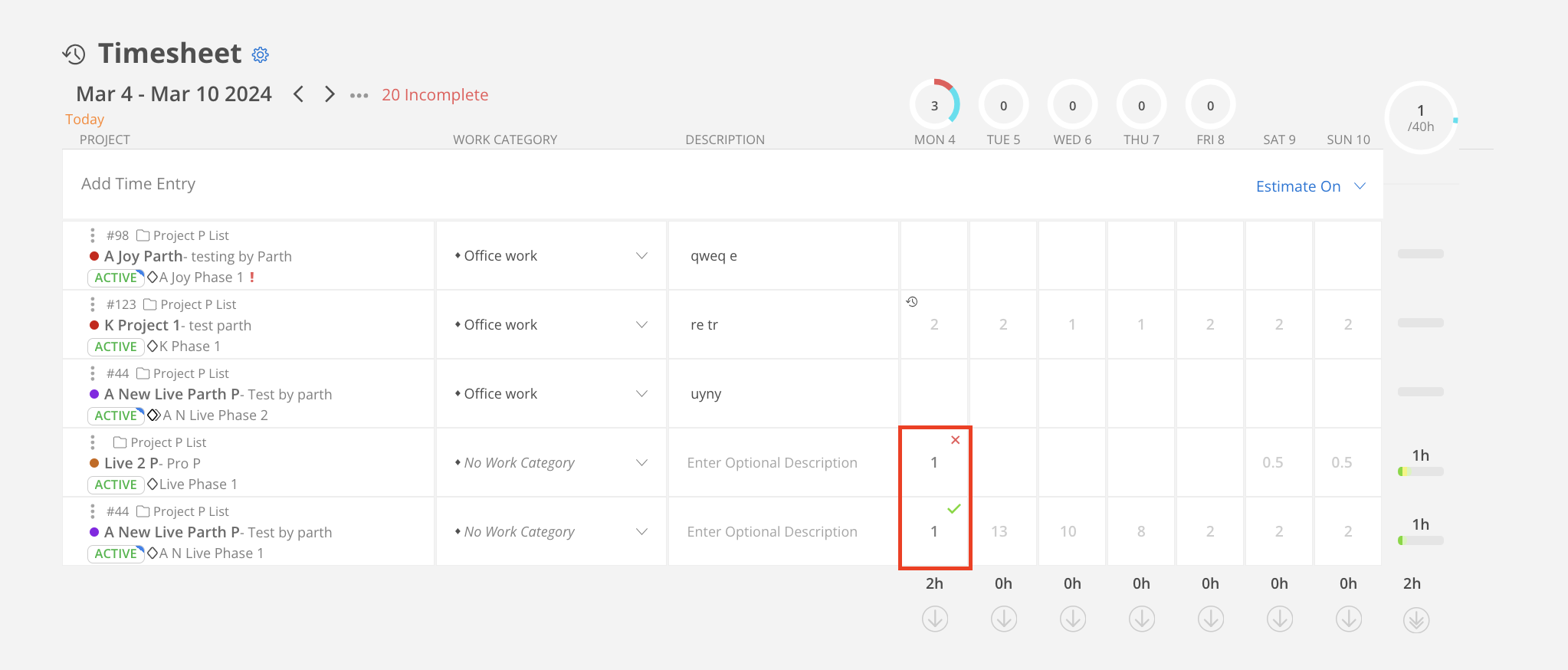 Timesheet Page | Mosaic