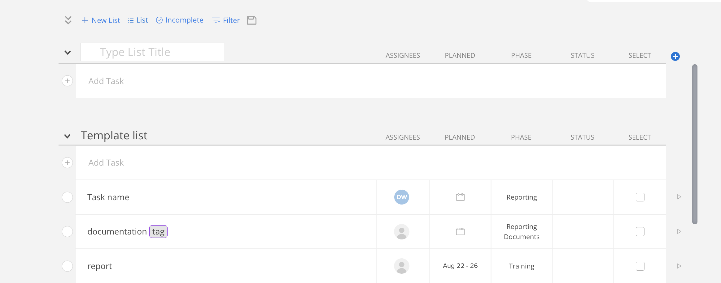 Projects Task Lists Mosaic