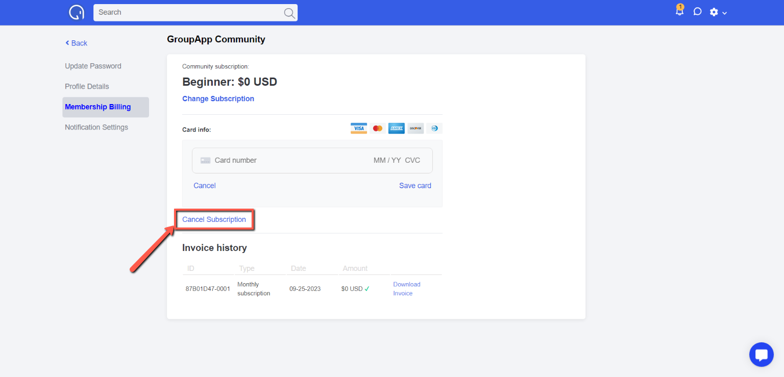 How can members cancel their subscription plans | GroupApp