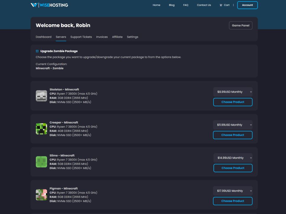 How to Upgrade or Downgrade Your Server Package | WiseHosting