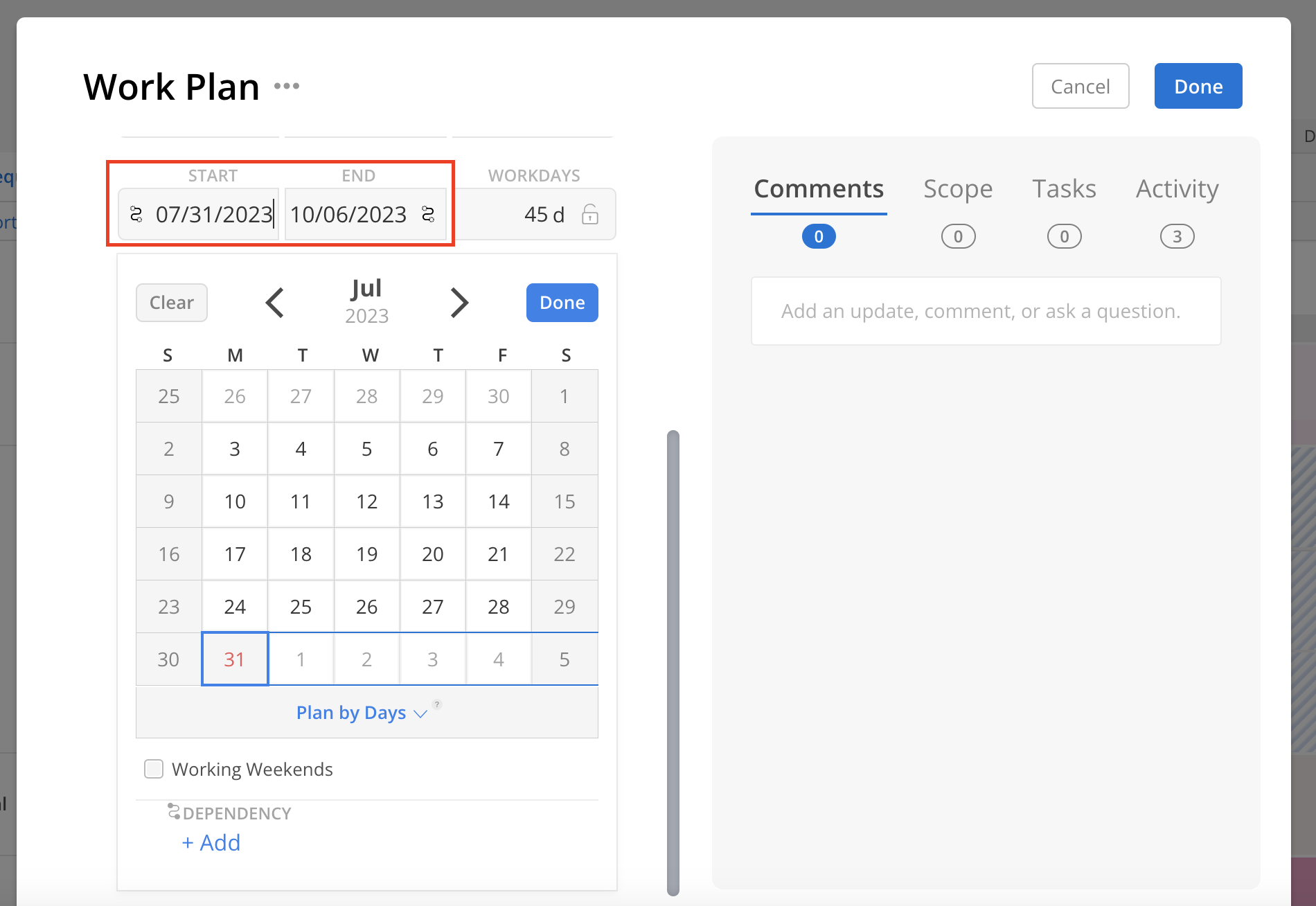 Work Plan Dates and Workday Lock | Mosaic