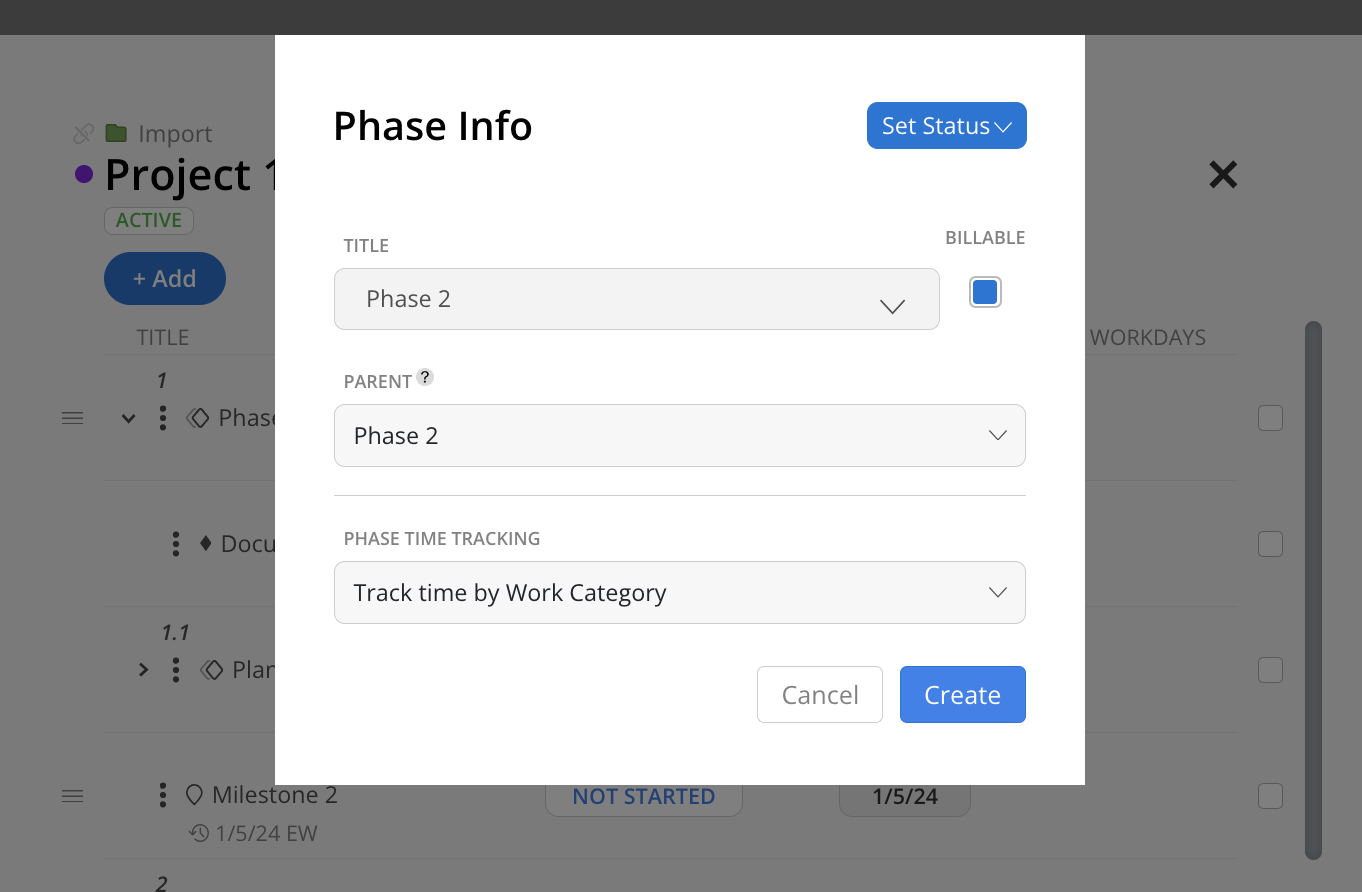 How to add standard Subphase to a Phase on Project Schedule Modal? | Mosaic