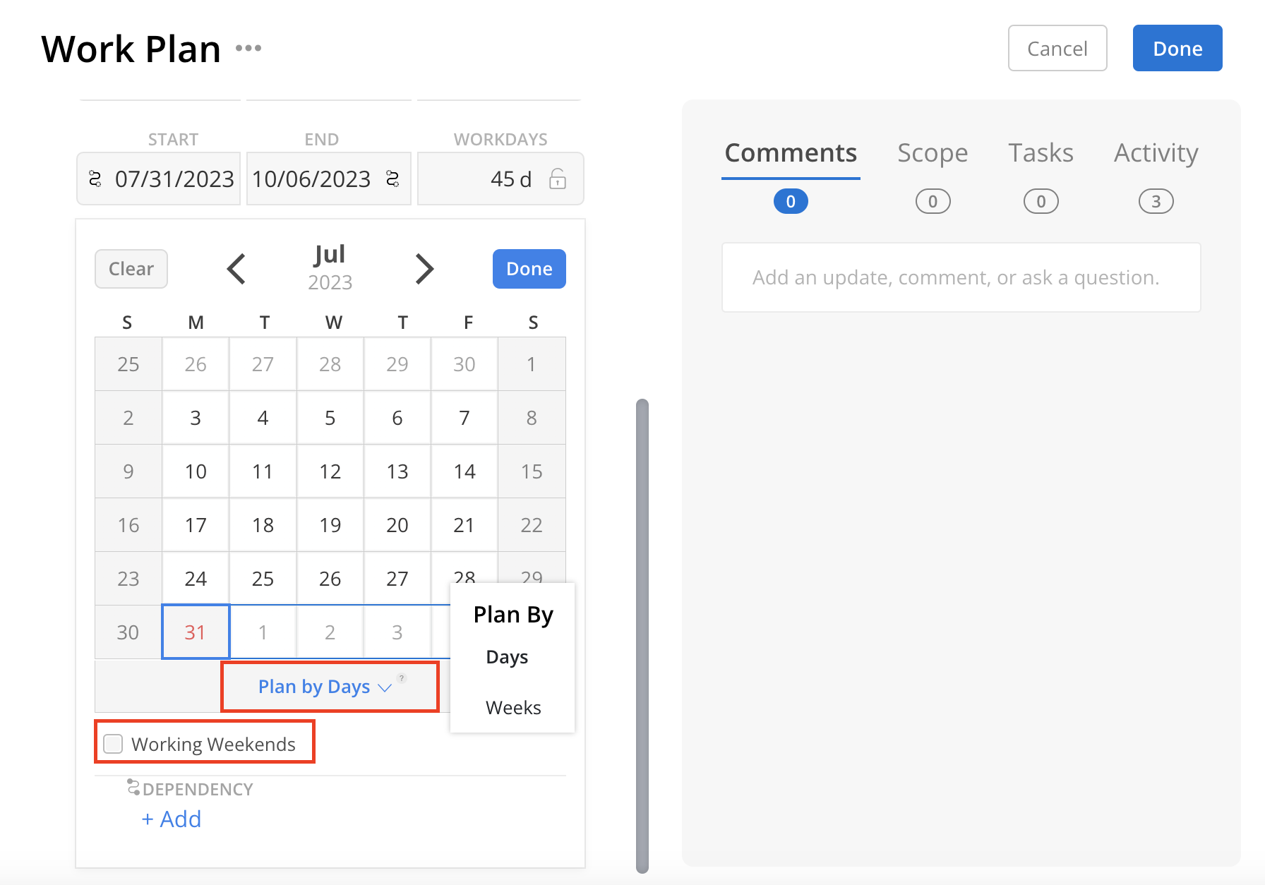 Work Plan Dates and Workday Lock | Mosaic
