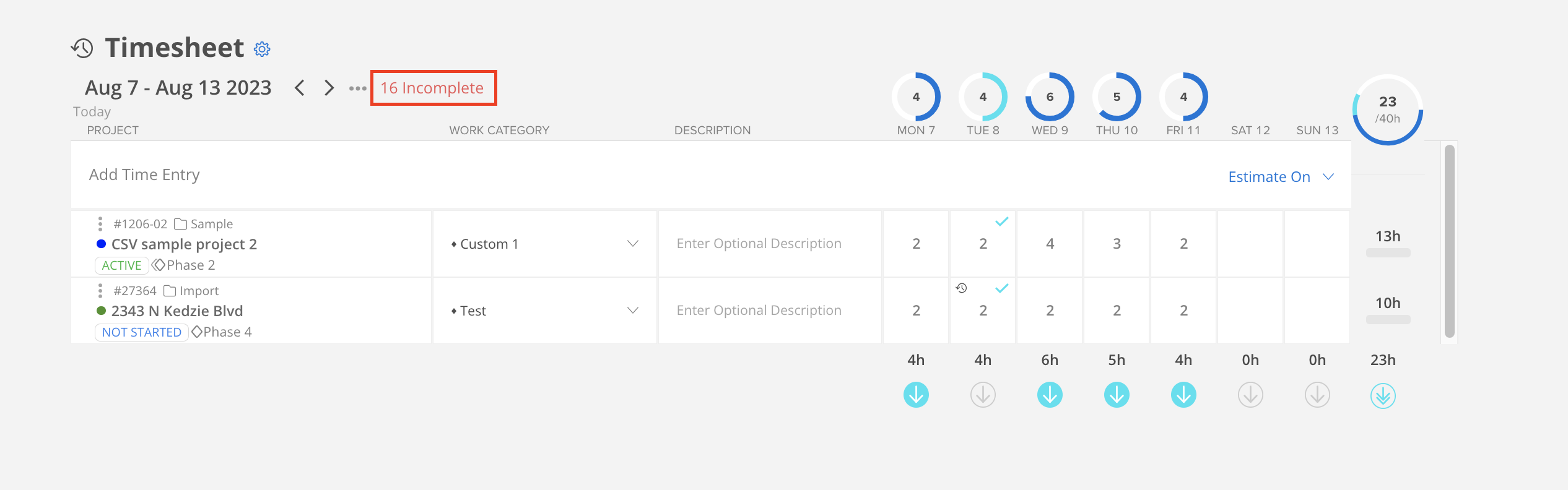 Timesheet Page | Mosaic
