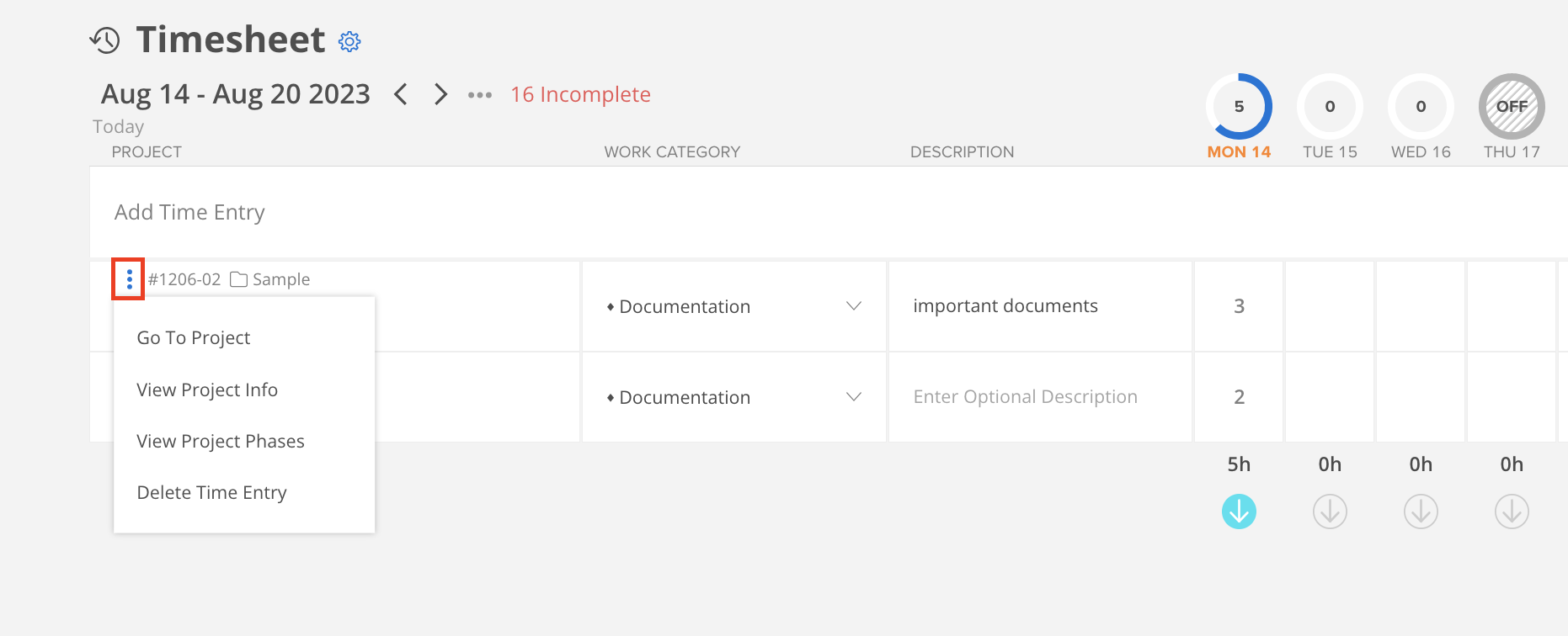Timesheet Page | Mosaic