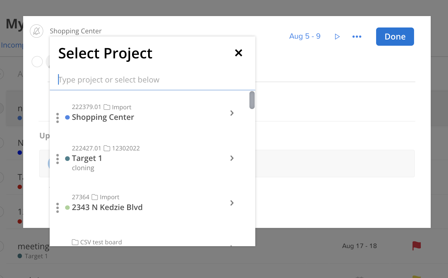 How to move a task to another project on task modal? | Mosaic